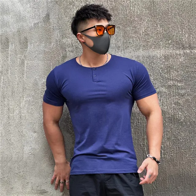 Button Collar Short Sleeve Men's Fitness T Shirt - Men's Fitness ...