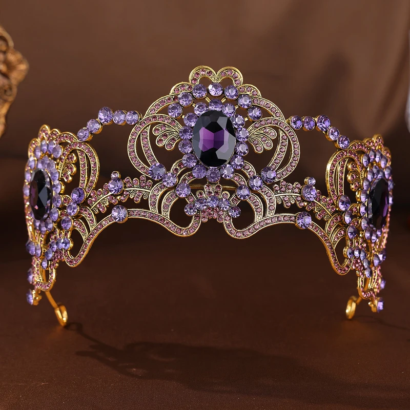 Purple Crystal Princess Crown Big Vintage Baroque Tiaras Rhinestone ...