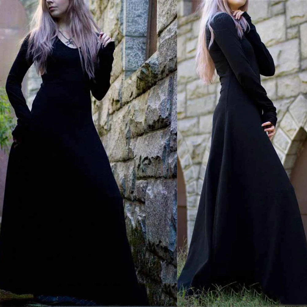 Victorian-Black-Witch-Dress-Gothich-Medieval-Frock-edwardian-Costume ...