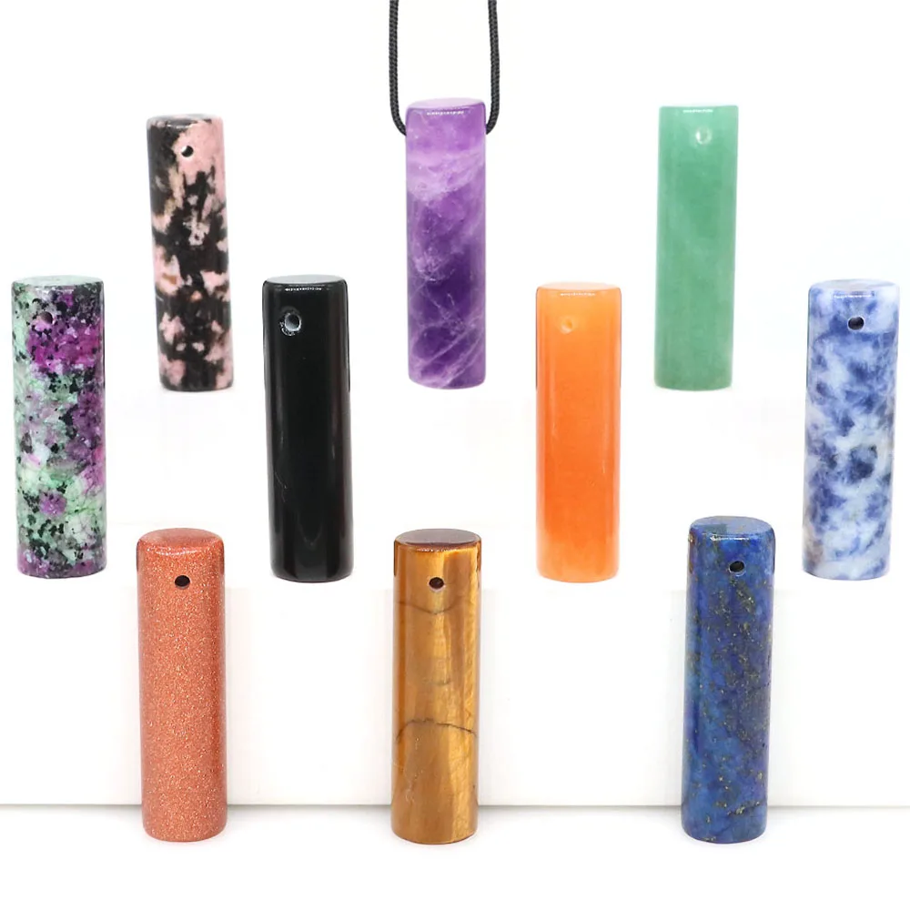Natural-Drilled-Hole-Cylinder-Shape-Stone-Pendant-Healing-Crystal ...