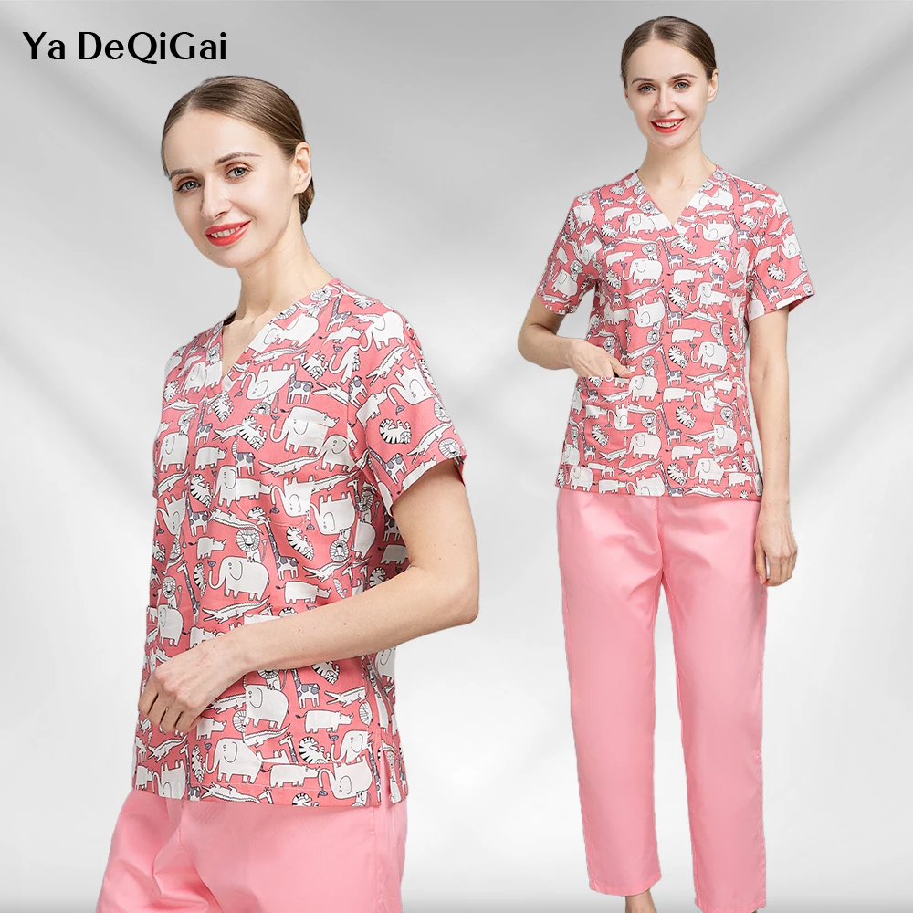 100% Cotton Cartoon Printing Scrubs Tops Pet Grooming Work Uniform ...