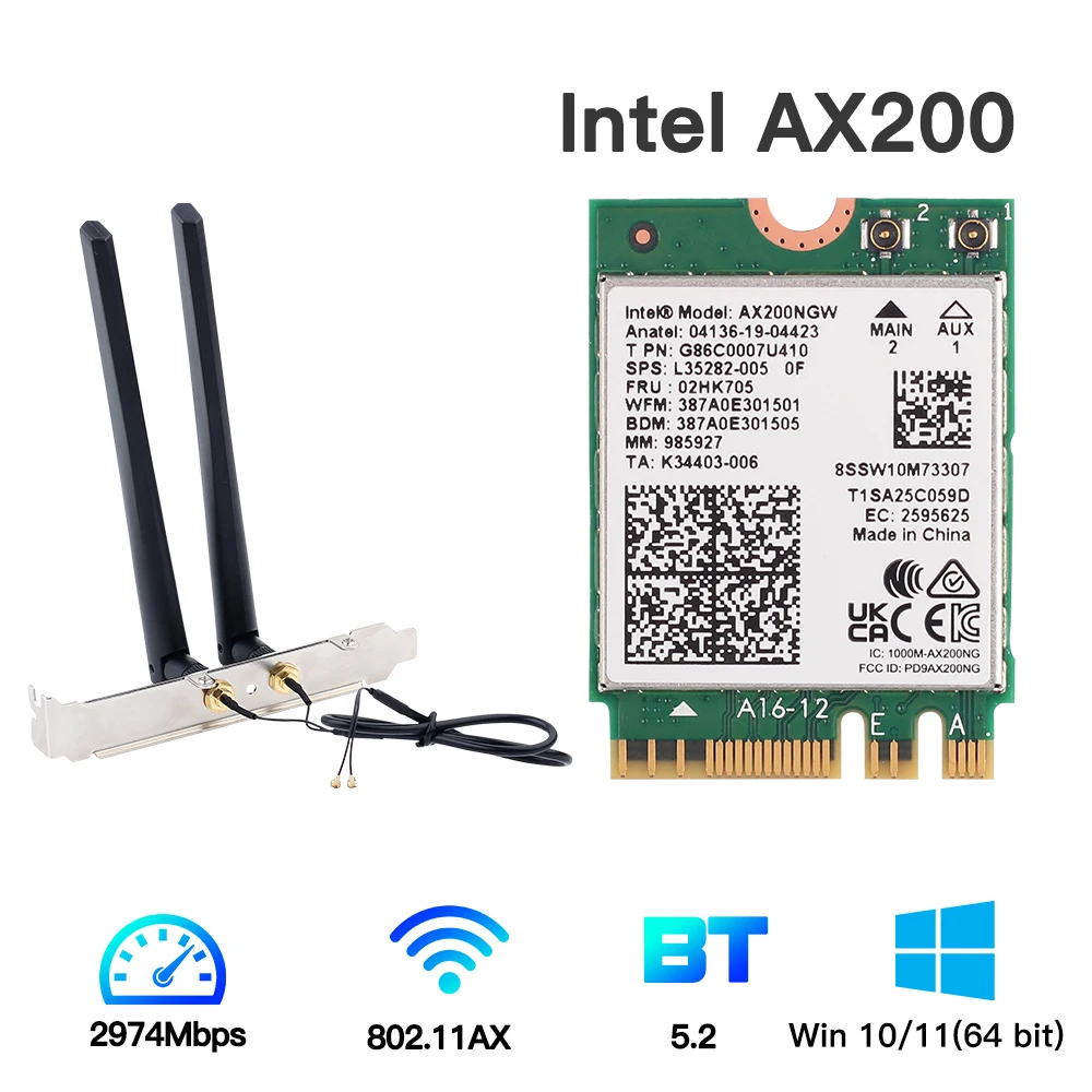 Kit de desktop intel ax200 wireless, 2400mbps, banda dupla wi fi 6 ...