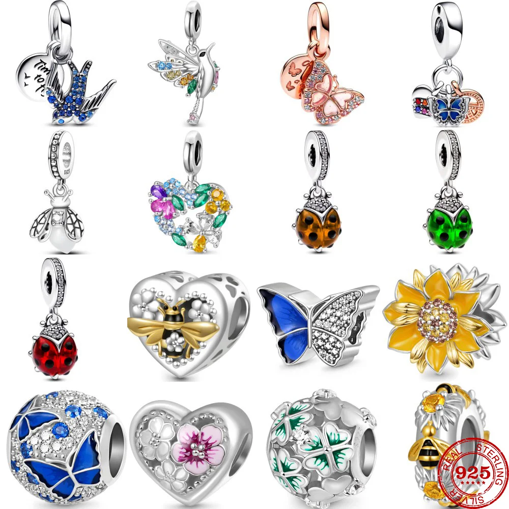 New-925-Sterling-Silver-Butterfly-Swallow-Bee-Pendant-Charms-Bead-Diy ...
