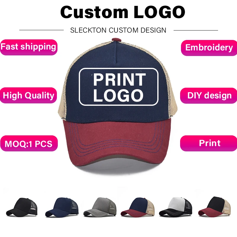 SLECKTON-Custom-LOGO-Embroidery-Mesh-Cap-Baseball-Cap-for-Men-and-Women ...