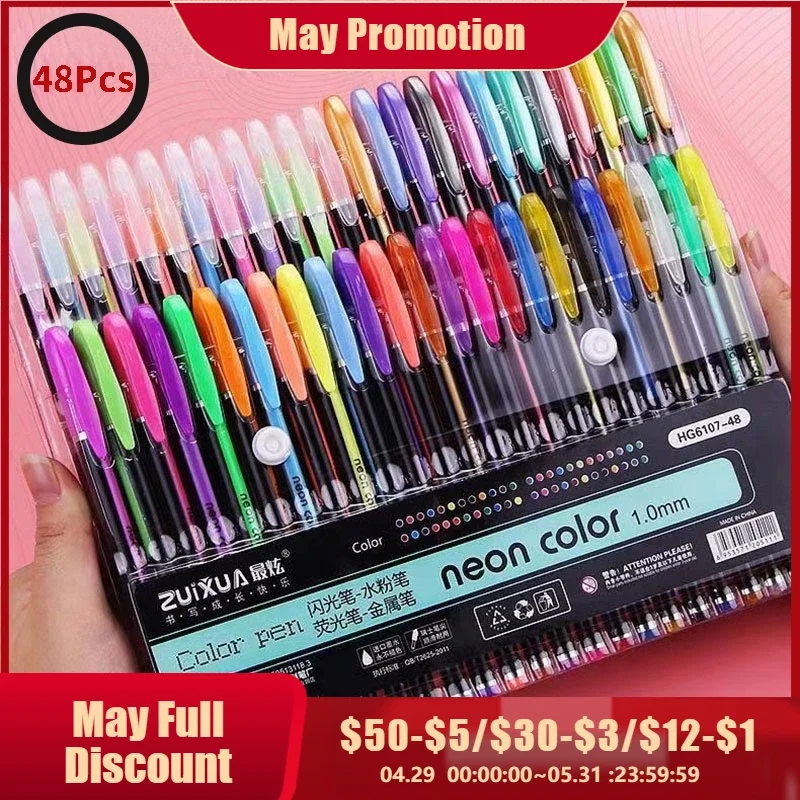 48-Colors-Gel-Pens-Set-Glitter-Gel-Pen-1-0mm-Tip-For-Adult-Coloring ...