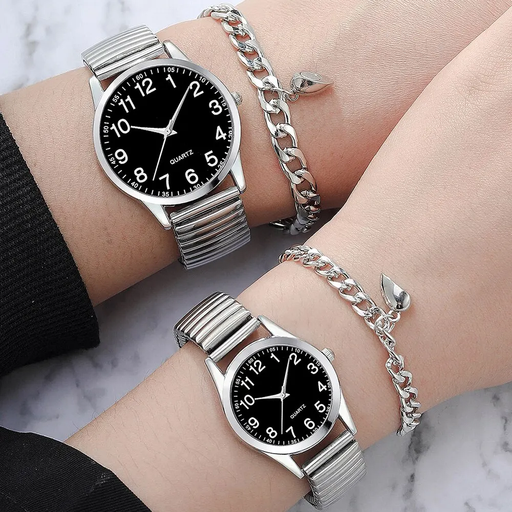 4pcs-Silver-Couple-Quartz-Watch-Magnetic-Heart-Bracelet-For-Couple ...