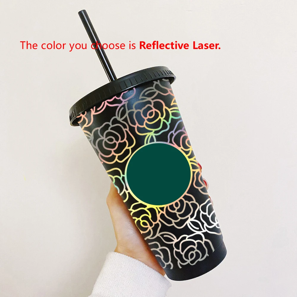 Roses with Name Vinyl Sticker 710ml Reusable Straw Cold Cup Decals ...