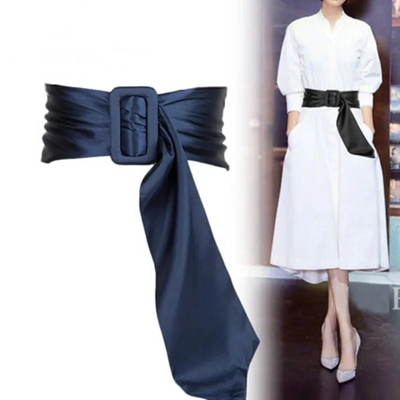 Navy Women Summer Simple Belt Versatile Fashion Satin Fabric Waist Bow ...