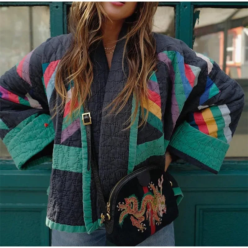 Boho-Inspird-Colorblocked-oversized-jacket-women-long-sleeve-Lapel ...