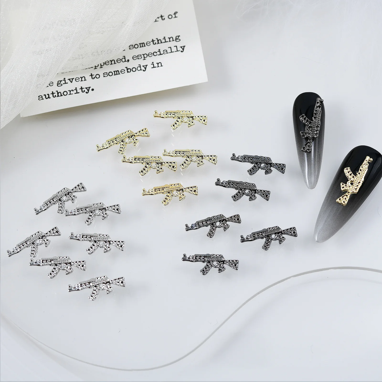 20pcs Luxury Retro Silver Gun Nail Charms Alloy Nail Jewelry 3D 3D ...
