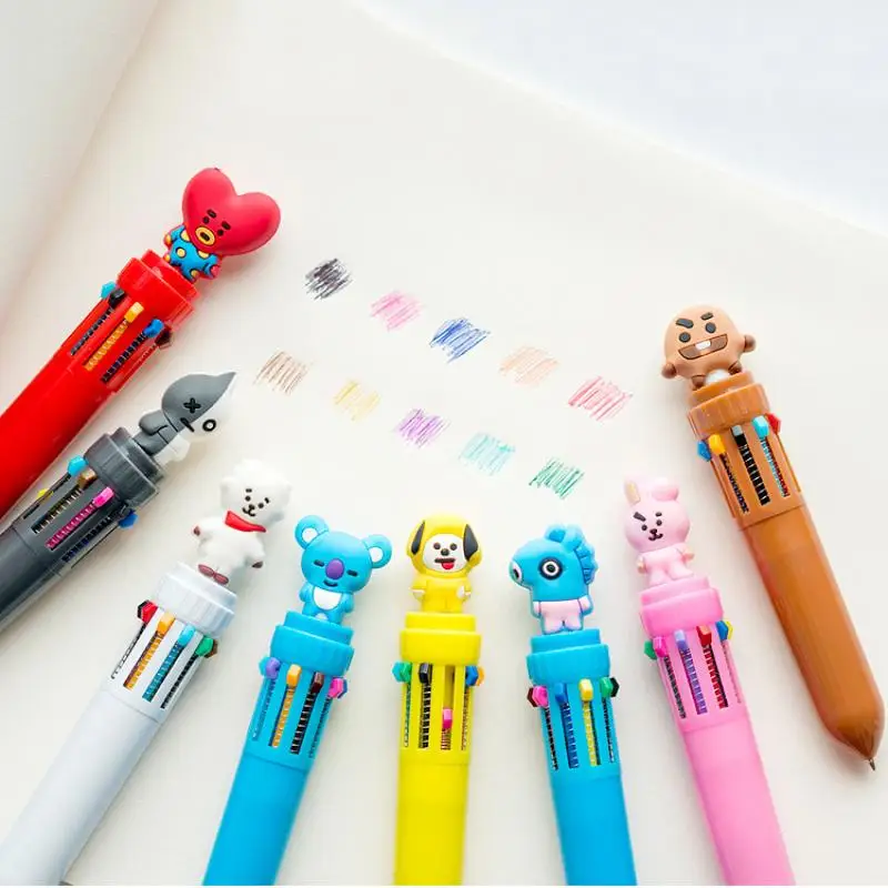 Novelty-Bt21-Cartoon-Ballpoint-Pen-0-7mm-Push-Type-Multicolor-Oil-Pen ...