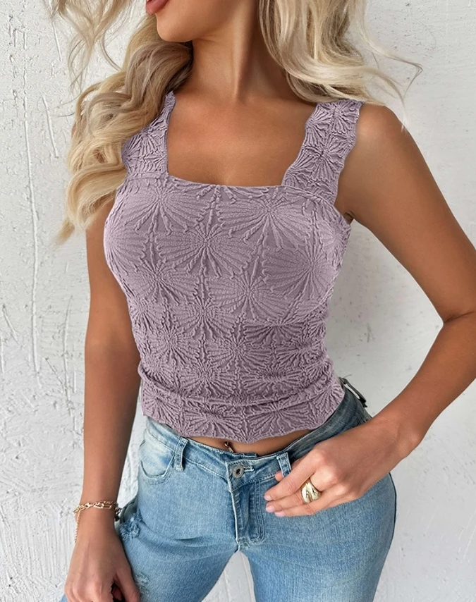 Tops-Women-2024-Summer-Floral-Jacquard-Thick-Strap-Tank-Top-Solid-Color-Casual-Versatile-Vest ...