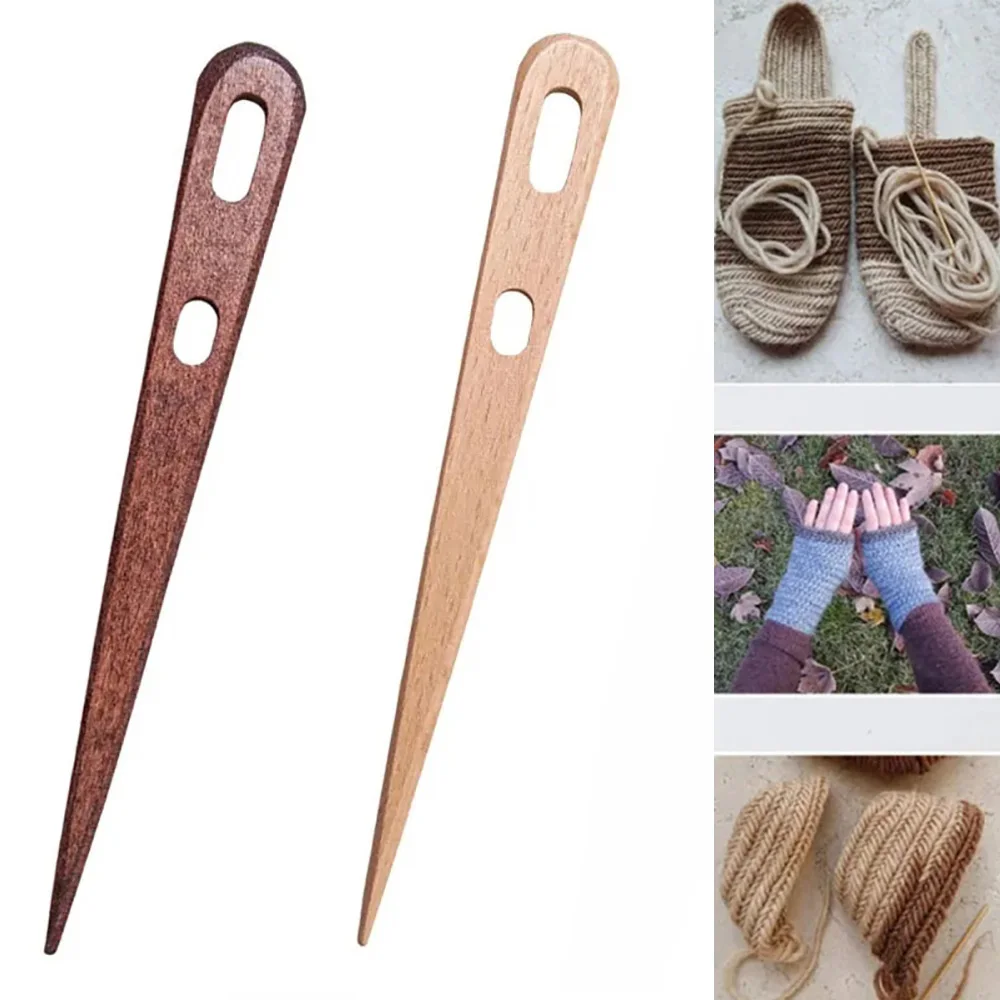 2Pcs Knitting Needle Wood with Large Two-Eyed Handmade Binding Tool For ...