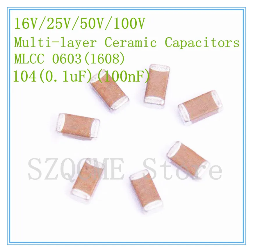 Capacitor Nonpolar da microplaqueta da capacitância, MLCC SMD, 0603, 1608, 16V, 25V, 50V, 100V ...