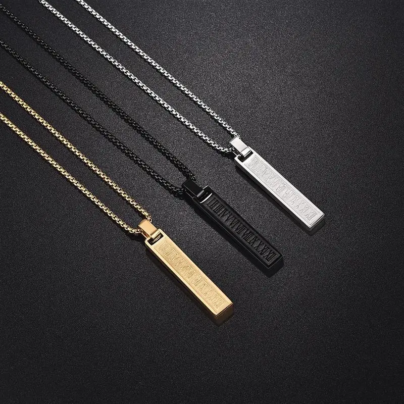New-Black-Rectangle-Pendant-Necklace-Men-Trendy-Simple-Stainless-Steel ...