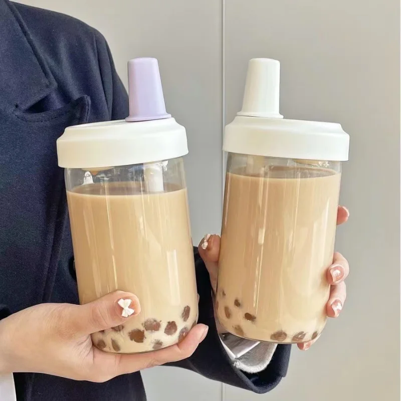 Kawaii-Cat-Boba-Plastic-Water-Bottle-with-Straw-PU-Sleeve-Cute-Coffee ...