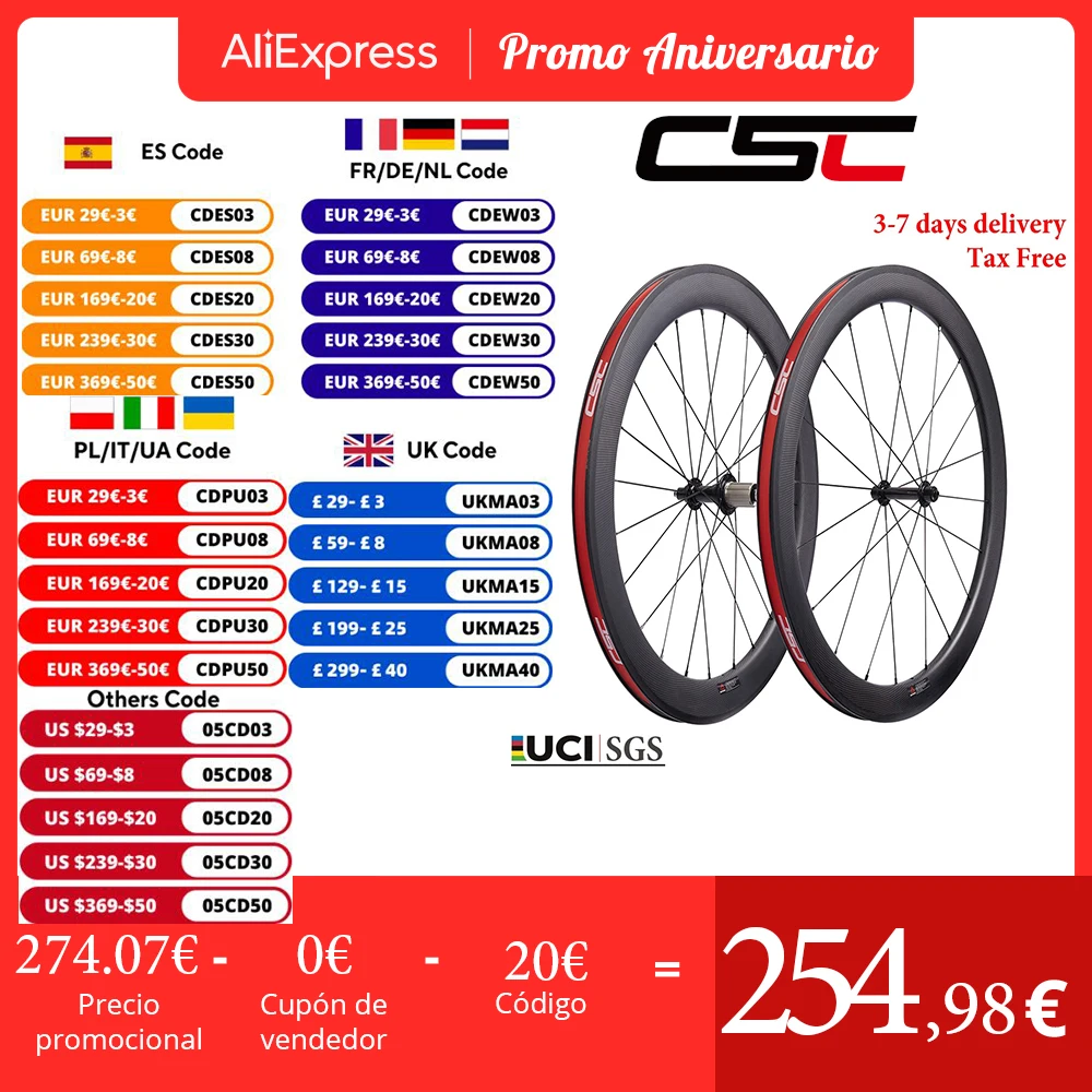 CSC-Racing-Road-bicycle-700C-carbon-wheels-Clincher-tubeless-Toray ...