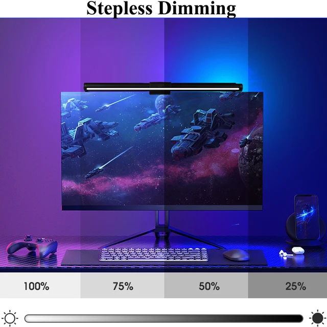 RGB Led Monitor Lights Bar Stepless Dimmable Desk Lamps Screen Hanging ...