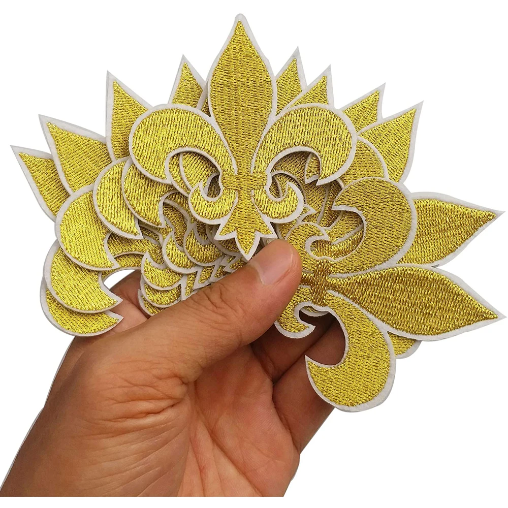10Pcs-Gold-Fleur-De-Lis-Patch-Iron-On-Embroidered-Patches-Appliques ...