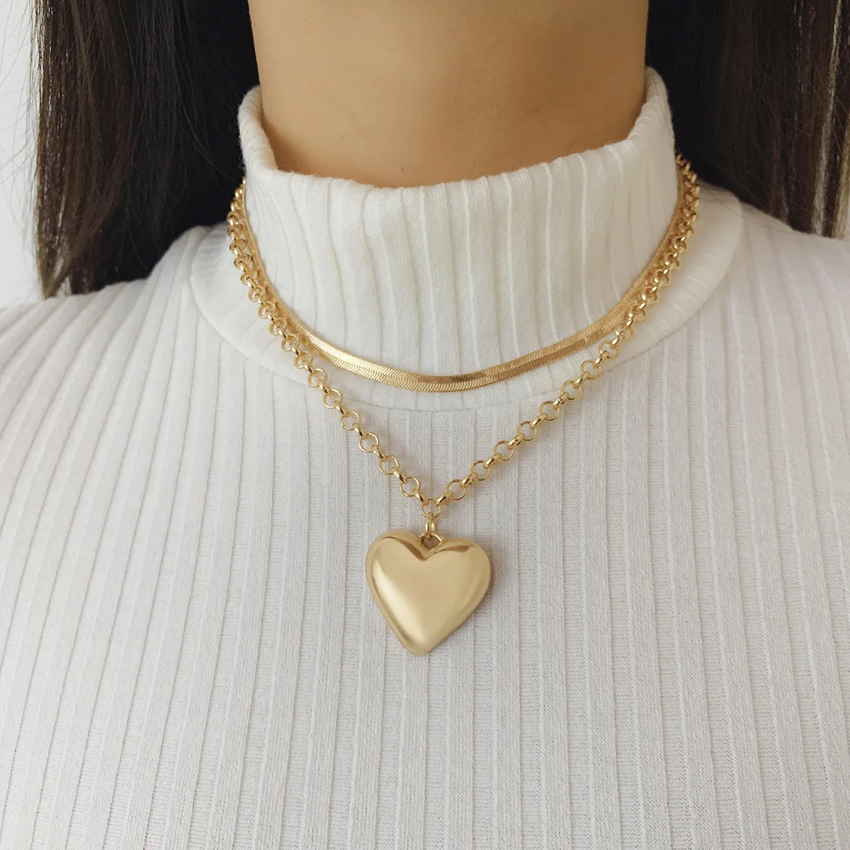 Ailodo Minimalistische Grote Hart Hanger Ketting Voor Vrouwen ...