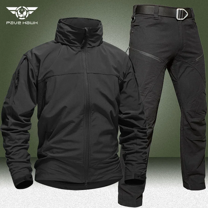 Tactical Waterproof Set Men Military Fleece Soft Shell Jacket Straight ...