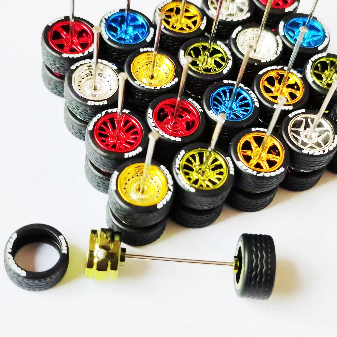 10Sets-11mm-1-64-Alloy-Car-Wheels-Removable-Rubber-Tires-Electroplate ...