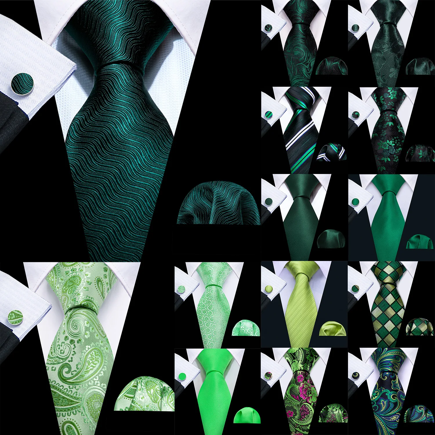 Barry.Wang Green Mint Teal Silk Men Tie Hanky Cufflinks Set Jacquard ...