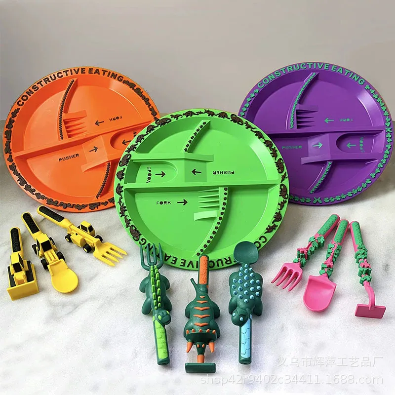 BPA-Free-Kids-Dinner-Plate-Cartoon-Car-Bulldozer-Excavator-Spatula ...