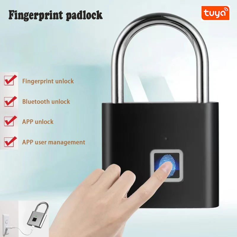 Fingerprint Padlock Tuya Smart Usb Rechargeable Door Lock Waterproof Biometric Thumbprint Door ...