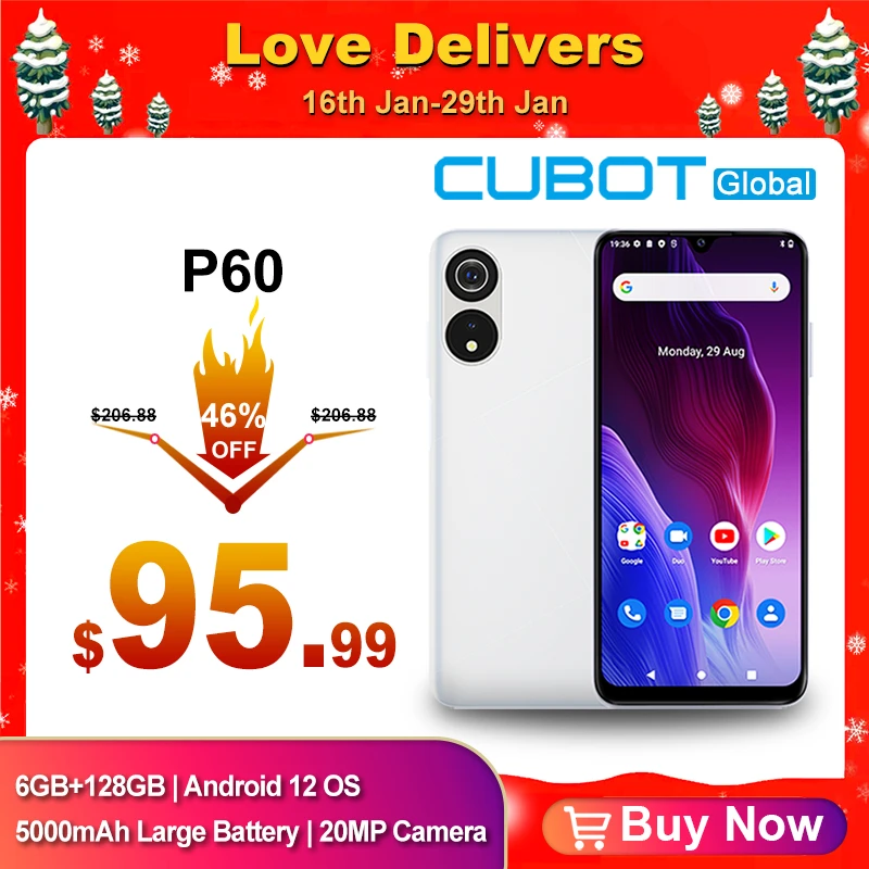 Cubot p60 smartphone 6.517 "exibir android 12 mt6765 octa core 5000mah bateria telefones ...