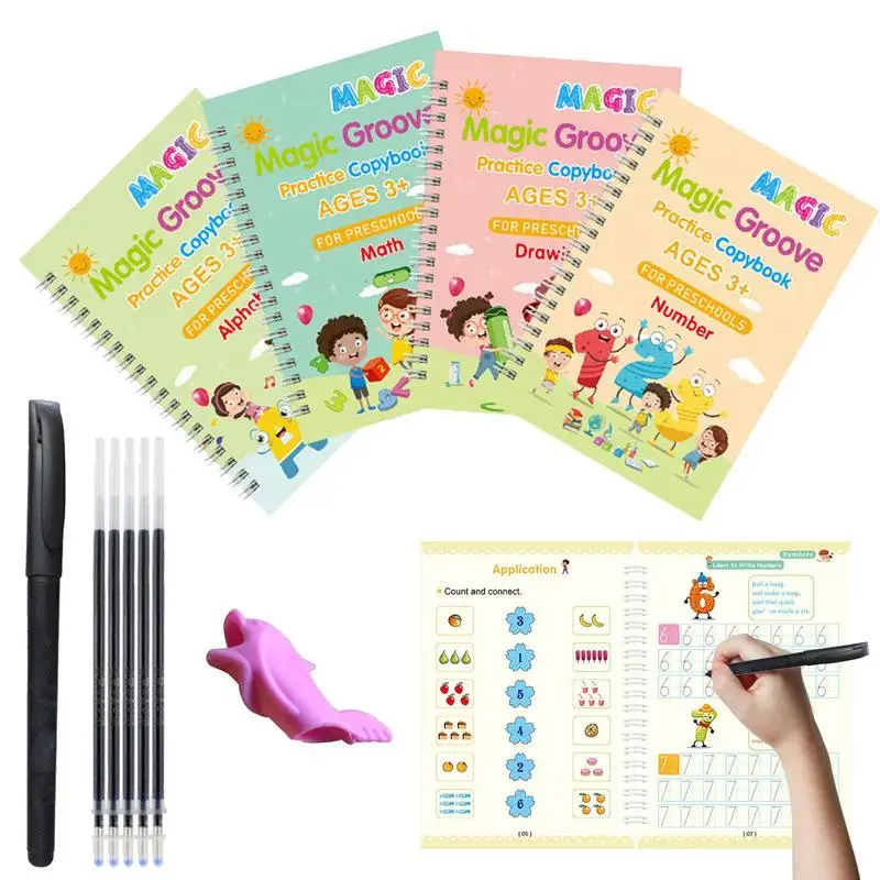Grooved-Handwriting-Book-4pcs-Magic-Writing-Workbooks-With-Pen-Hold-Aid ...