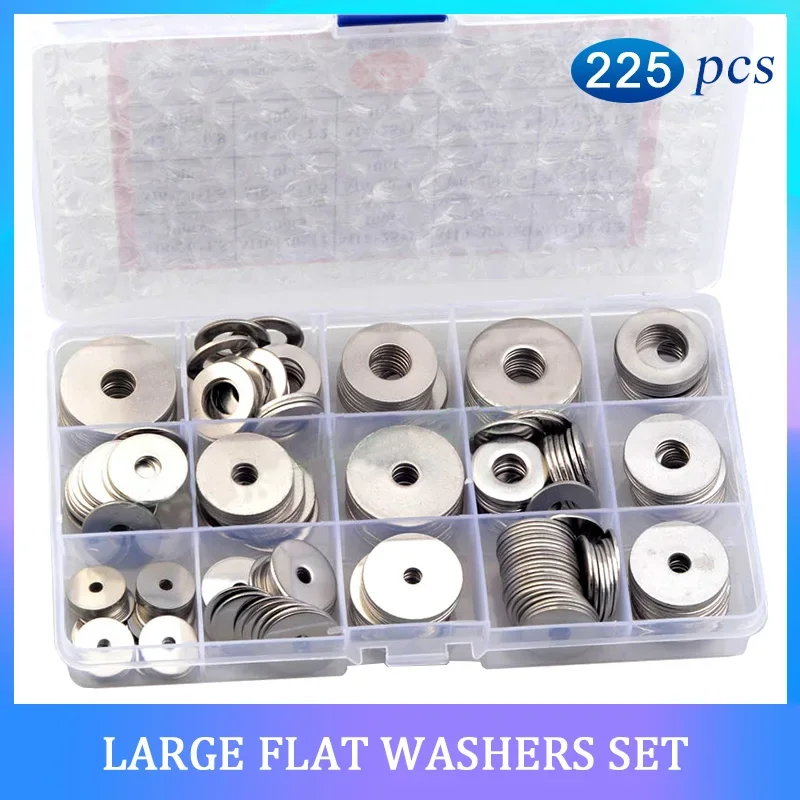 225pcs-Large-Flat-Washers-Set-304-Stainless-Steel-Big-Plain-Washers ...