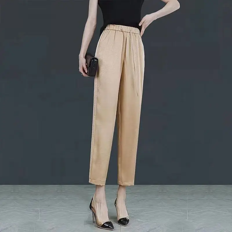 2024-Women-s-Summer-New-Spliced-Elasticized-High-waisted-Folds-Pocket ...