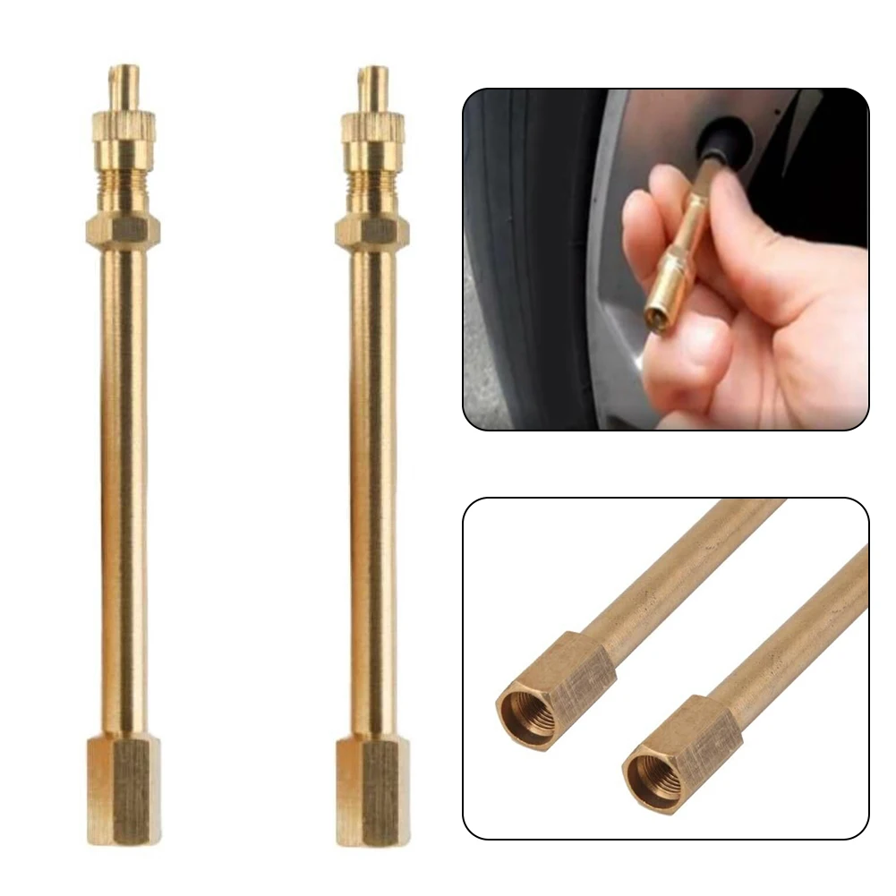 2Pcs-100mm-Tyre-Valve-Extension-Rod-Wheel-Adapter-Gold-Tone-Copper-For ...