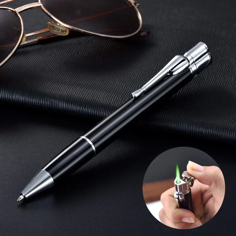 Creative-Ballpoint-Pen-Lighter-Metal-Windproof-Jet-Green-Torch-Lighter ...