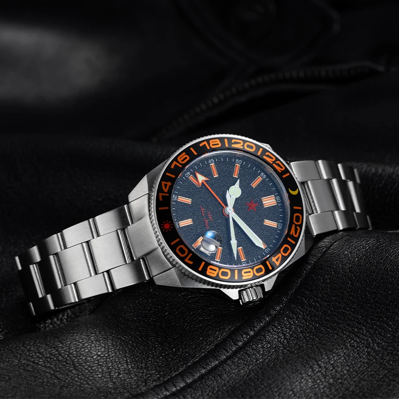 Red Star Dual Time Zone Automatic Mechanical Watch 5ATM NH34 GMT 40MM ...