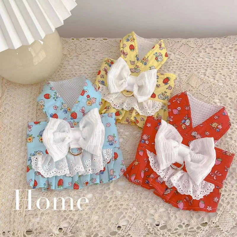Dog Cat Harness Leash Set Adjustable Bowknot Lace Pet Harness Vest Cute ...