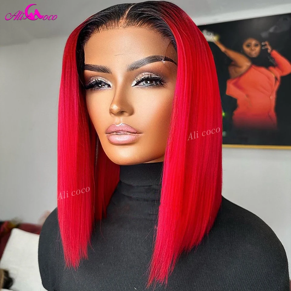 Red-Color-Black-Root-Lace-Front-Human-Hair-Wigs-With-Baby-Hair-Straight ...