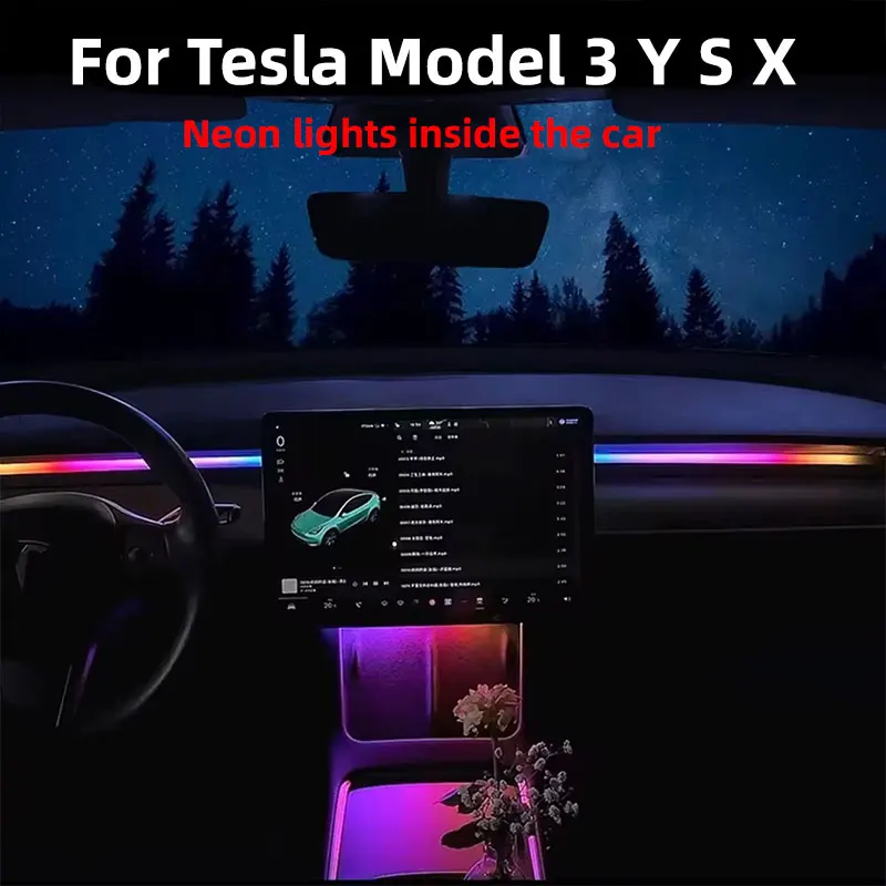 For-Tesla-Model-3-Y-2-IN-1-Dynamic-Neon-RGB-Car-LED-Ambient-Lighting ...