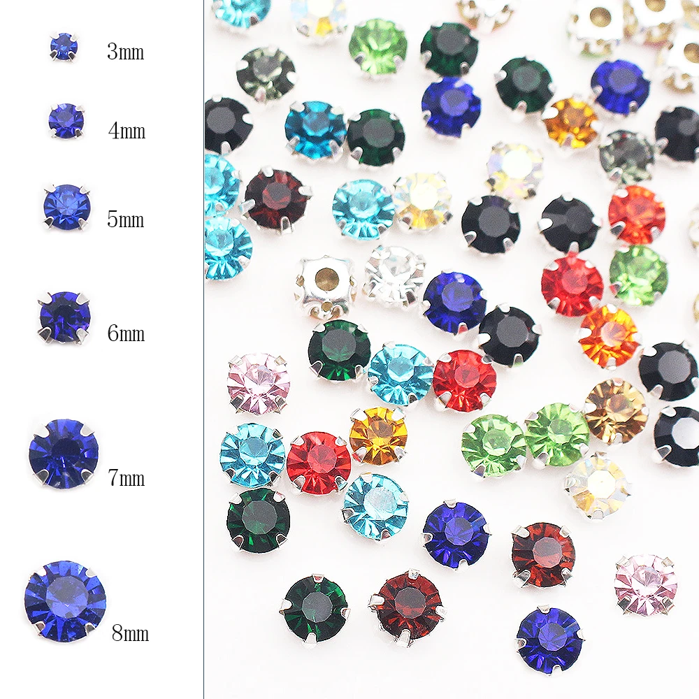 3mm-8mm Crystal Glass Stones Silver Claw Cup Rhinestones Strass Stones ...