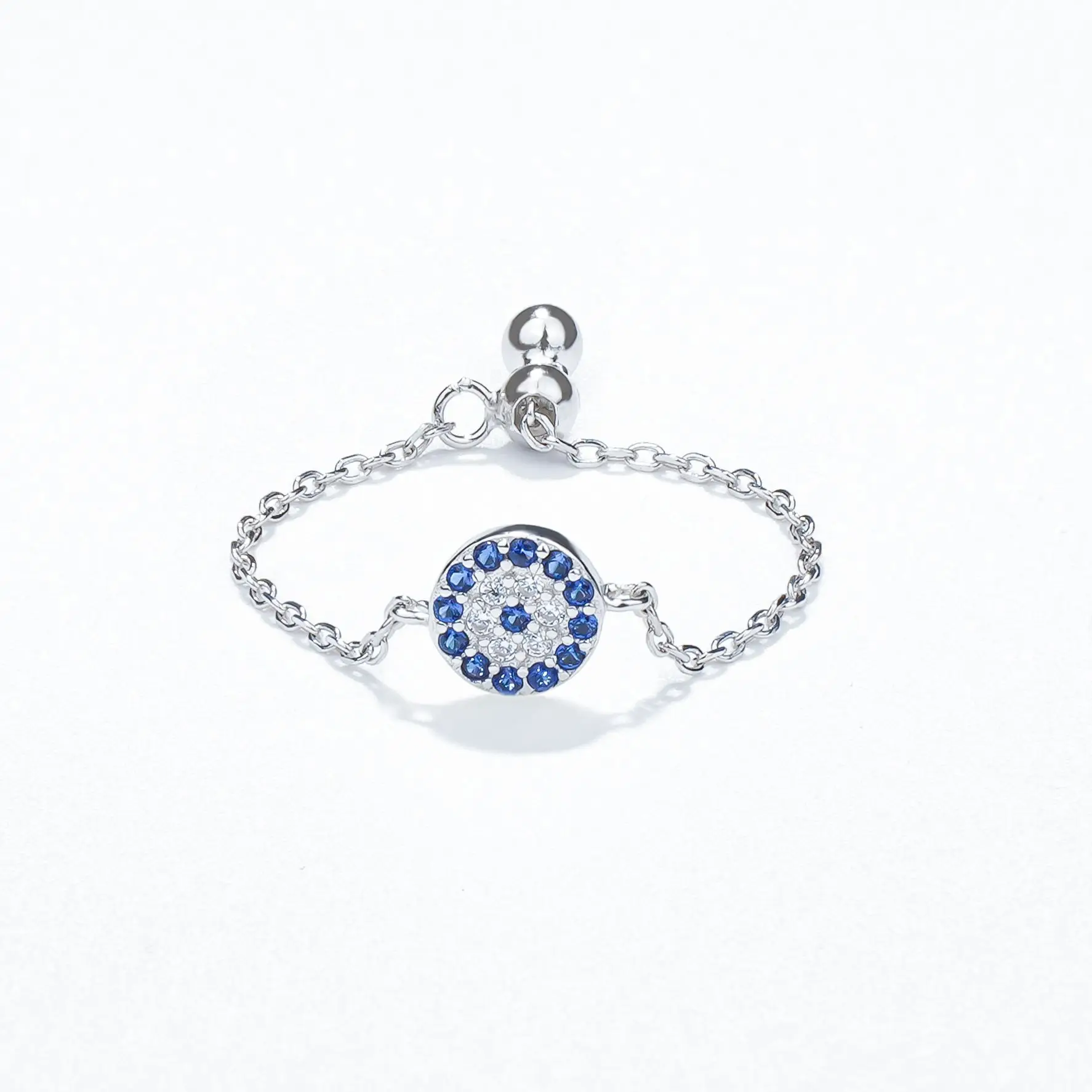 S925-Sterling-Silver-Gold-plated-Blue-Eye-Ring-Women-s-Adjustable-Chain ...