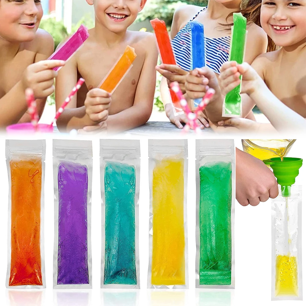 Popsicle-Bags-with-Funnel-Disposable-Otter-Freeze-Molds-Zip-Sealed ...