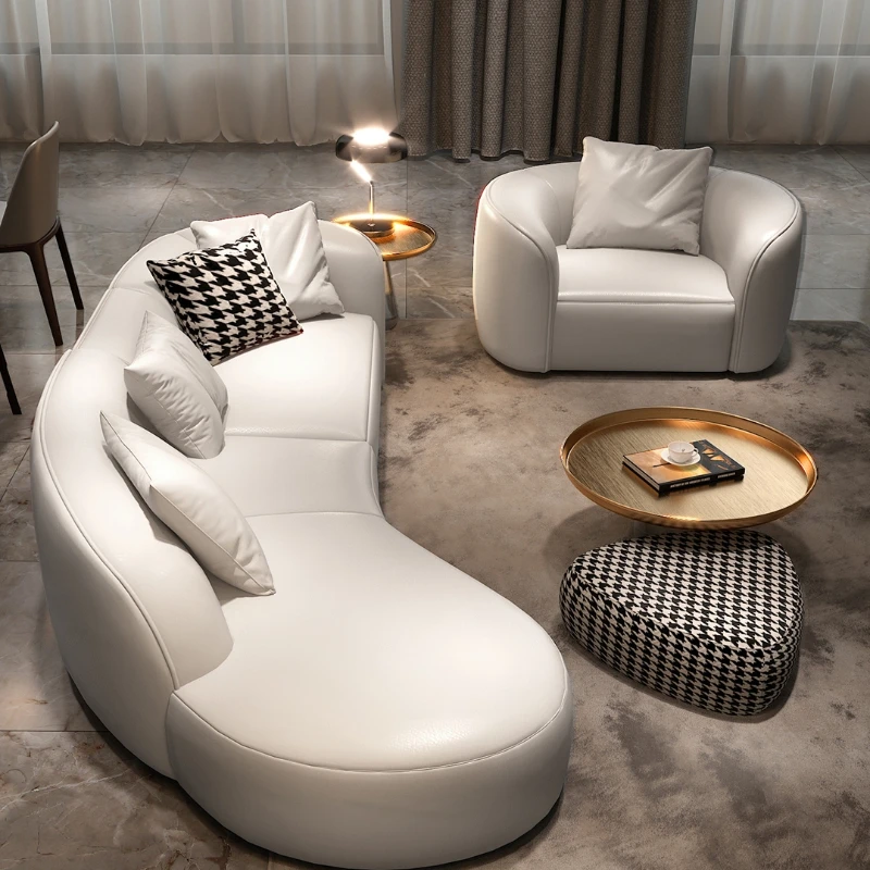 Semi curvo sofá de couro de canto luz branca luxo moderno italiano minimalista| | - AliExpress