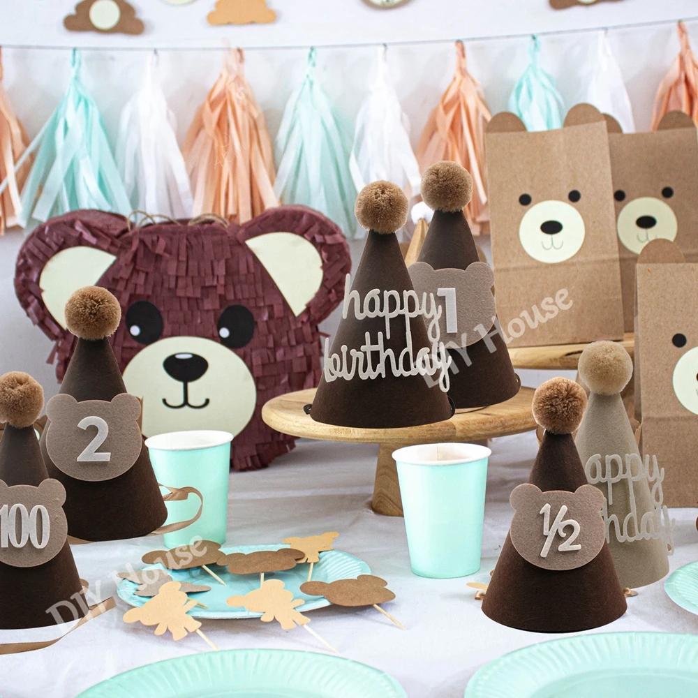 Vintage Non-Woven Bear Hat Carton Bear Paper Banners Confetti For Kids ...