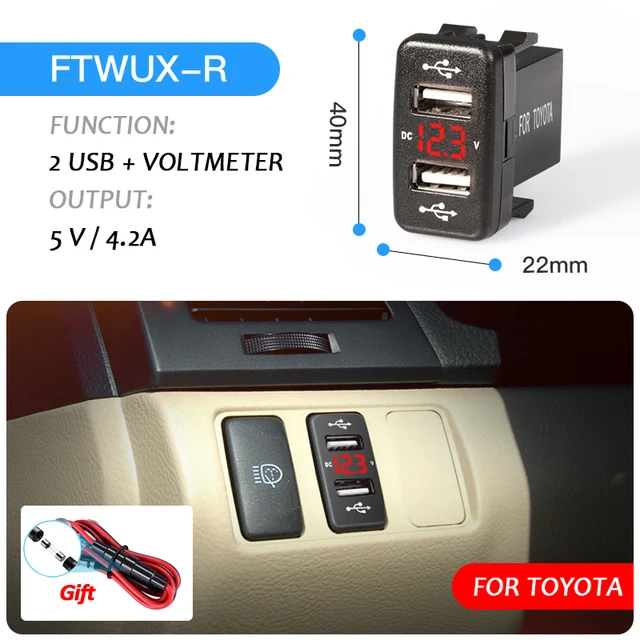 New Car Usb Toyota Charger 12V 24V Adapter Dual Usb 4.2A Corolla Hilux ...
