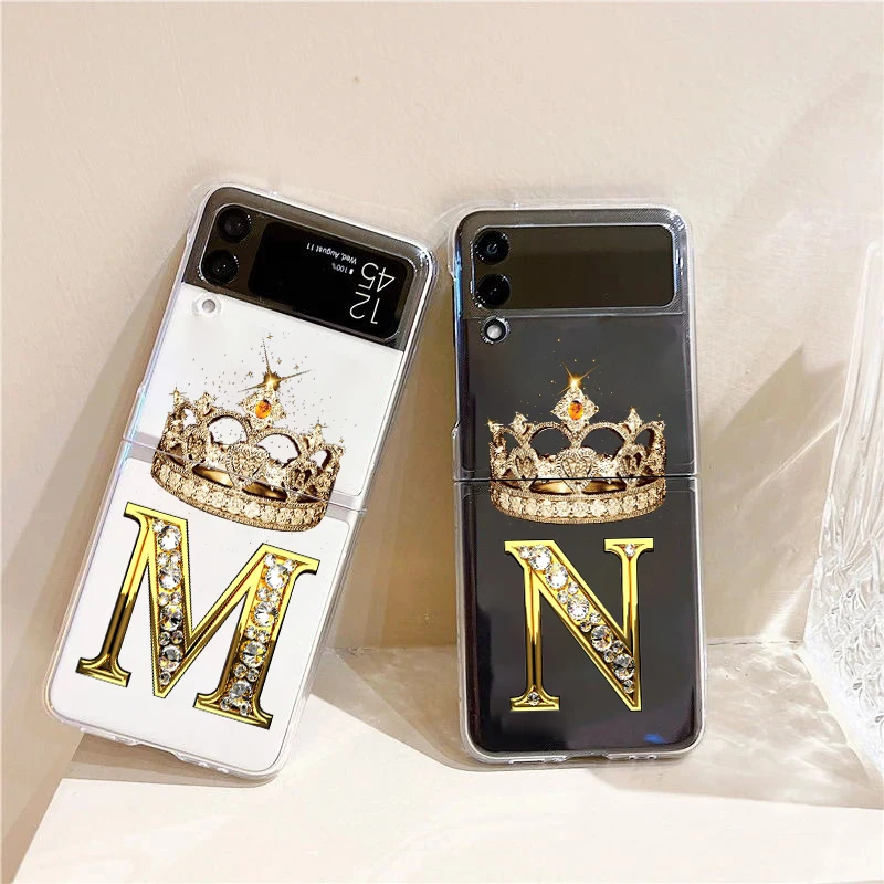 Diamond Crown Letter 26 Letters Phone Case For Samsung Z Flip 3 4 5 6 ...