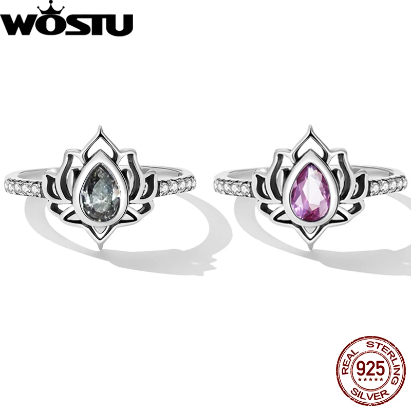 Wostu Vintage Lotus Flower Rings For Women 925 Sterling Silver Simple ...