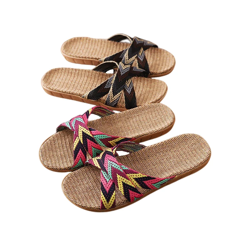 Suihyung-Multicolor-Flax-Slippers-Women-Men-Summer-Home-Shoes-Non-slip ...