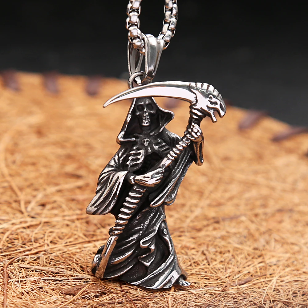 Men-s-Gothic-Vintage-Death-Scythe-Skull-Pendant-Necklace-Punk-Biker ...
