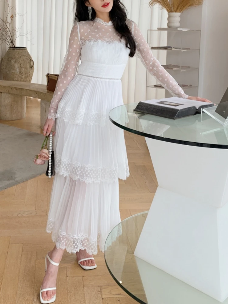 New-In-Tiered-Lace-trimmed-Embroidered-Women-Tulle-Long-Dress-Spring ...